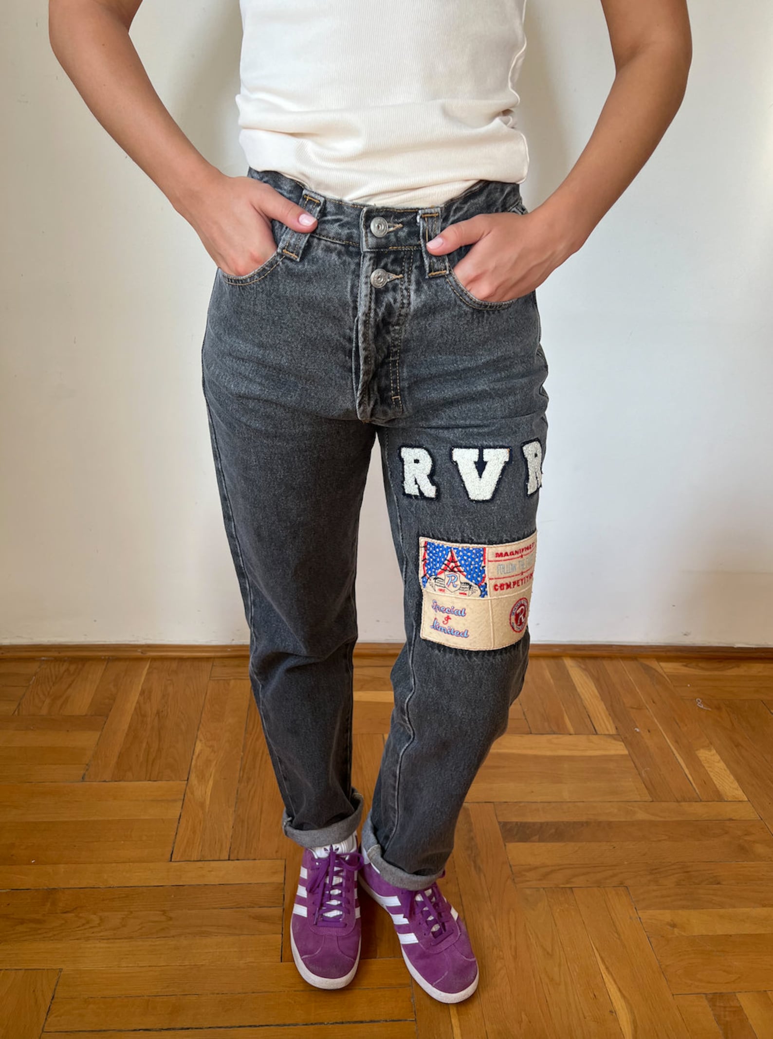 Super Cool 80s High Waisted Vintage Gray Jeans With Patches / 80s Denim ...