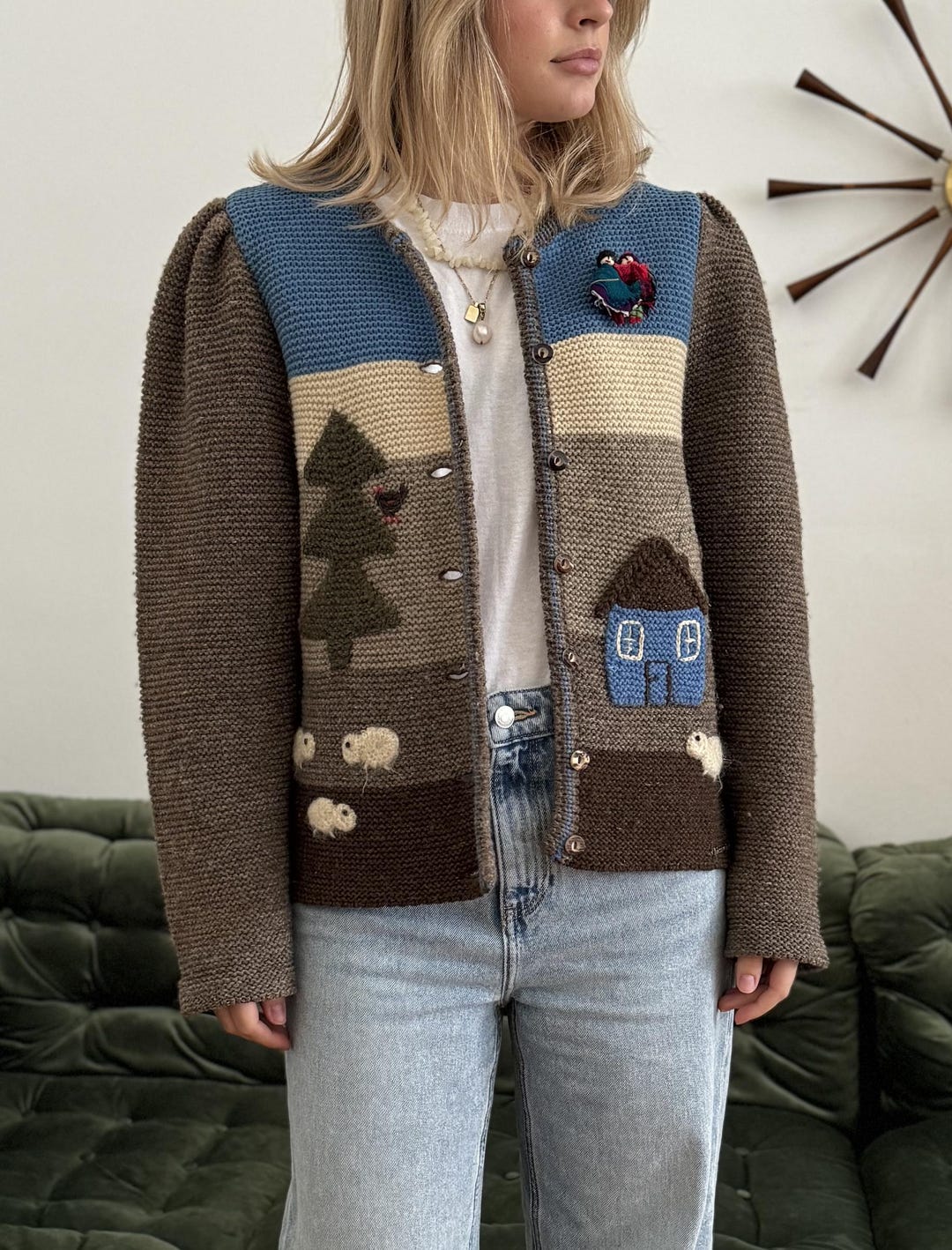 Vintage Wool Novelty Forest Sheep Landscape Scenery Patterned Knitted ...