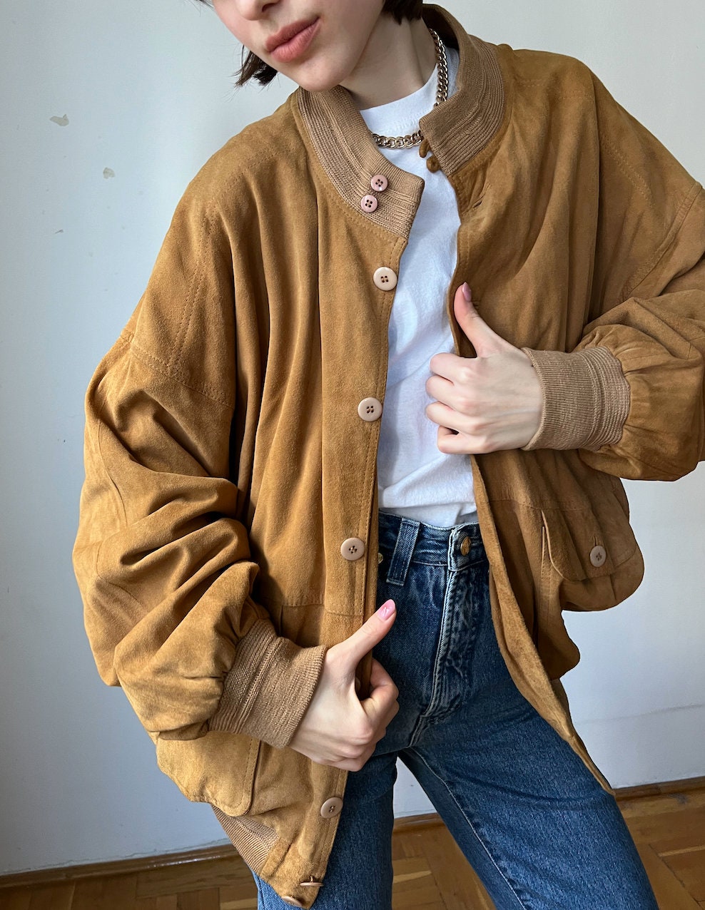 Vintage Brown Soft Suede Leather Jacket / Bomber Jacket / Spring Camel ...