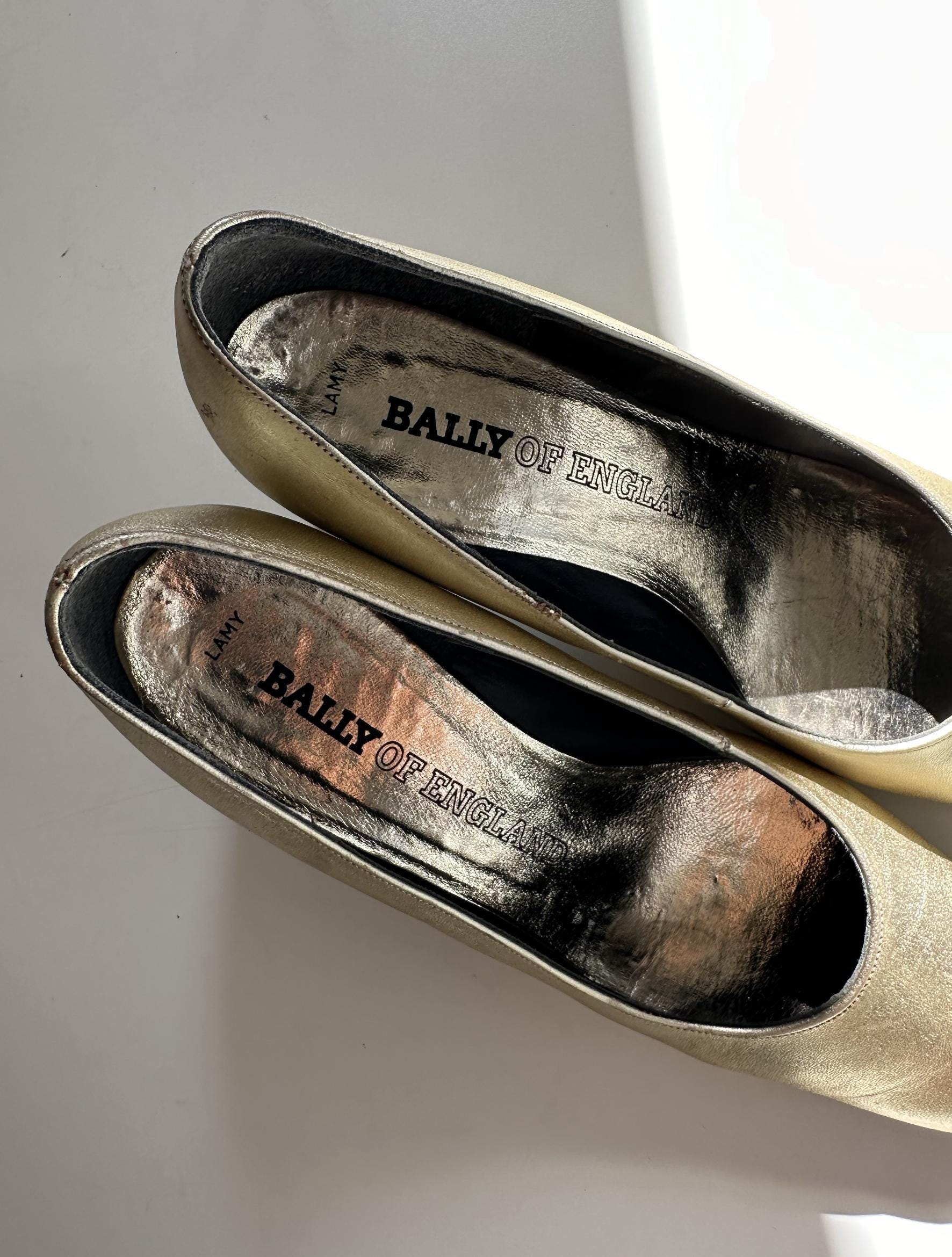 Vintage BALLY Leather Shoes Gold Color / Bally of England / Pump Shoes ...