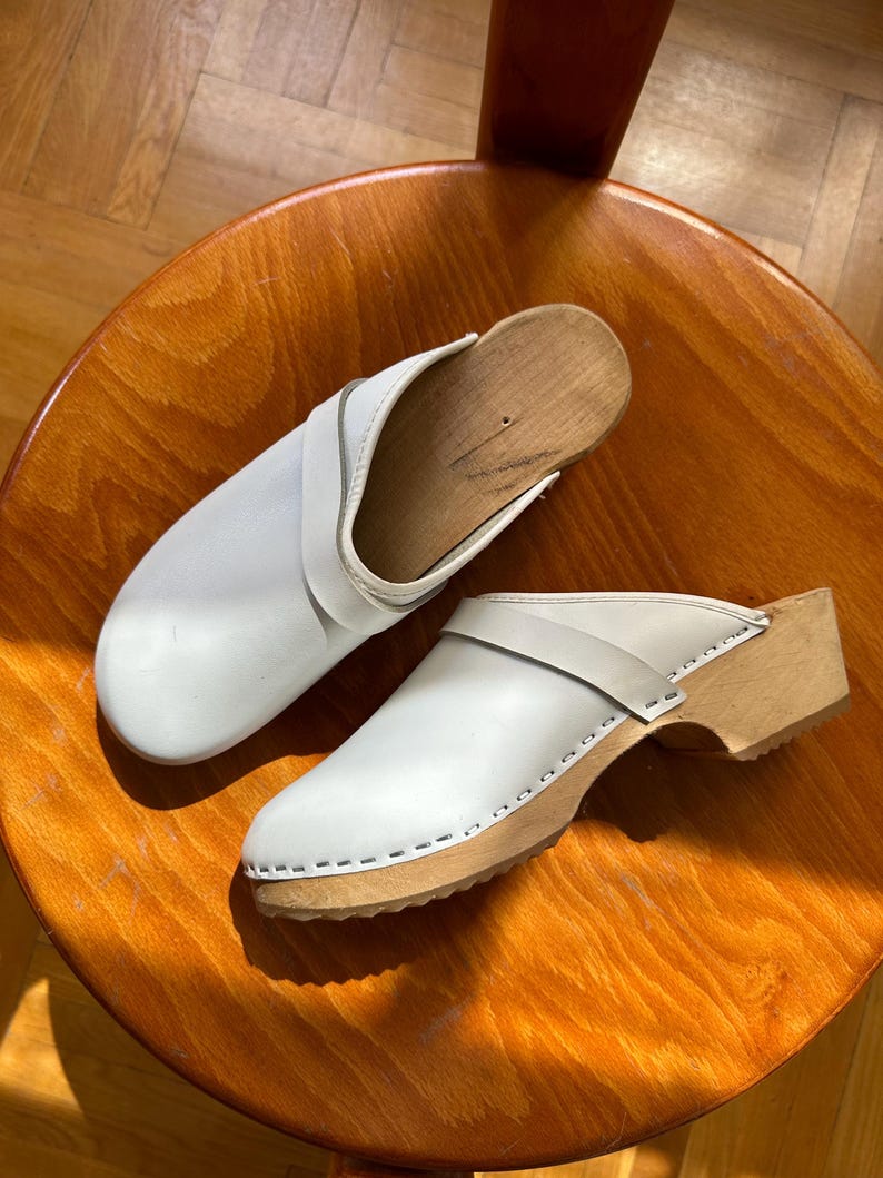 Vintage Classic White Leather Clogs/ Swedish Clogs Size 37 - Etsy