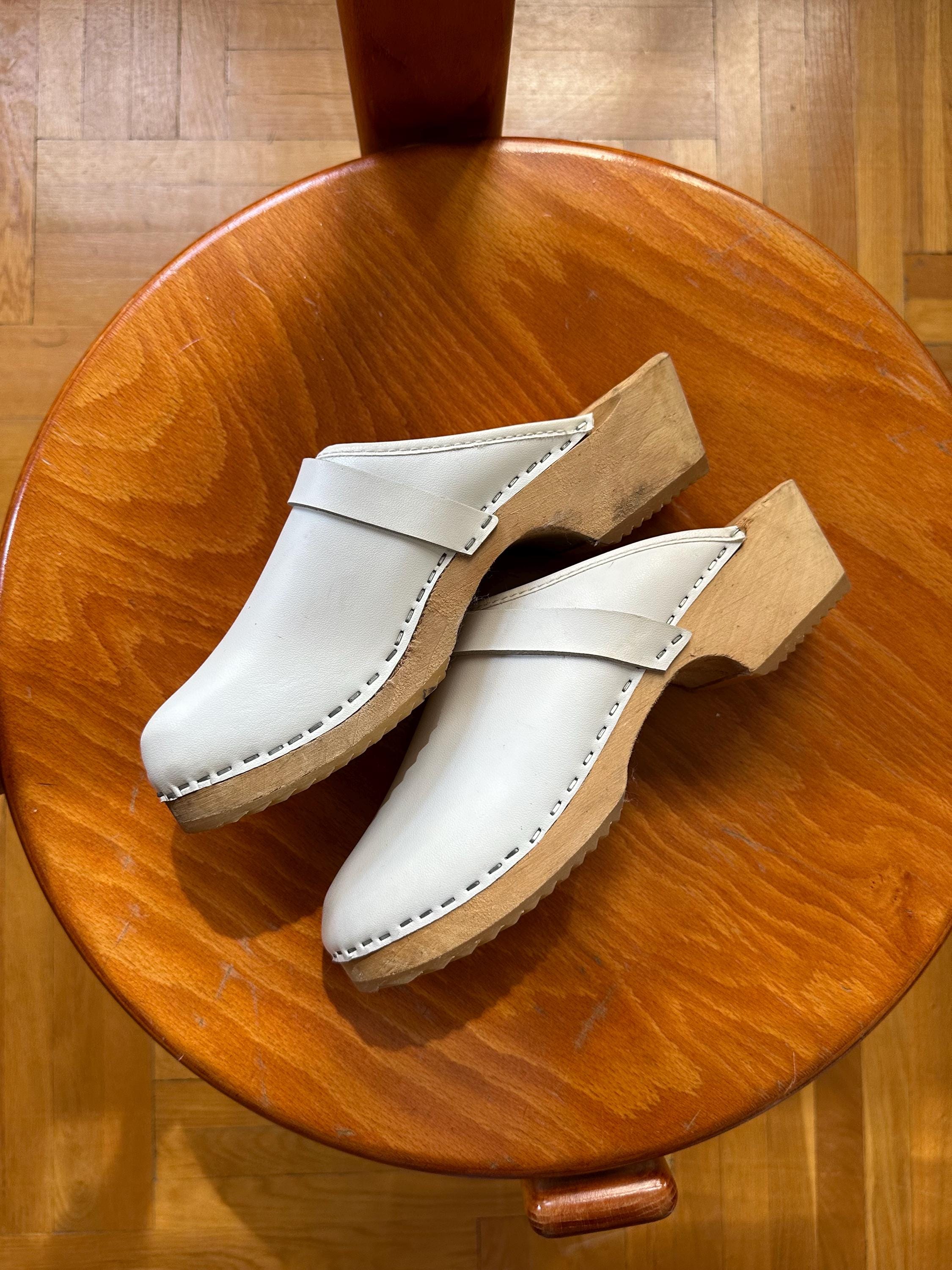 Vintage Classic White Leather Clogs/ Swedish Clogs Size 37 - Etsy