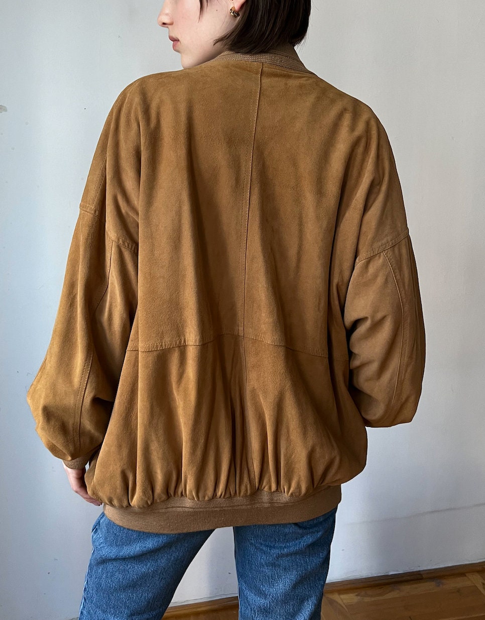 Vintage Brown Soft Suede Leather Jacket / Bomber Jacket / Spring Camel ...