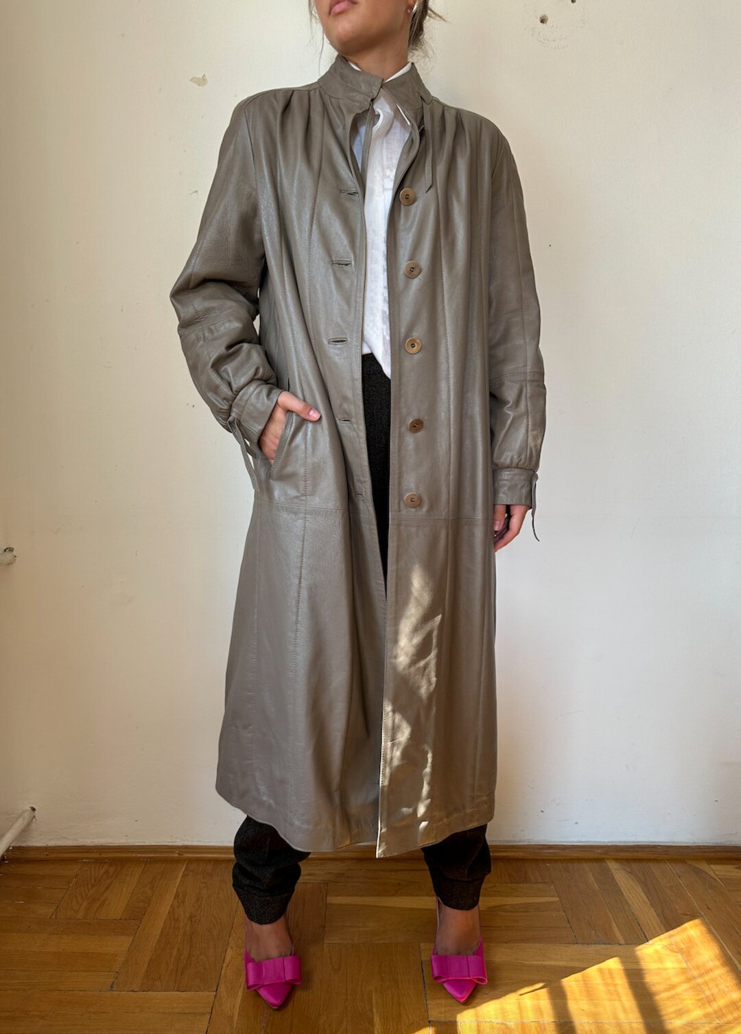 Beautiful Long Vintage Napa Leather Coat in Stone Gray Color - Etsy