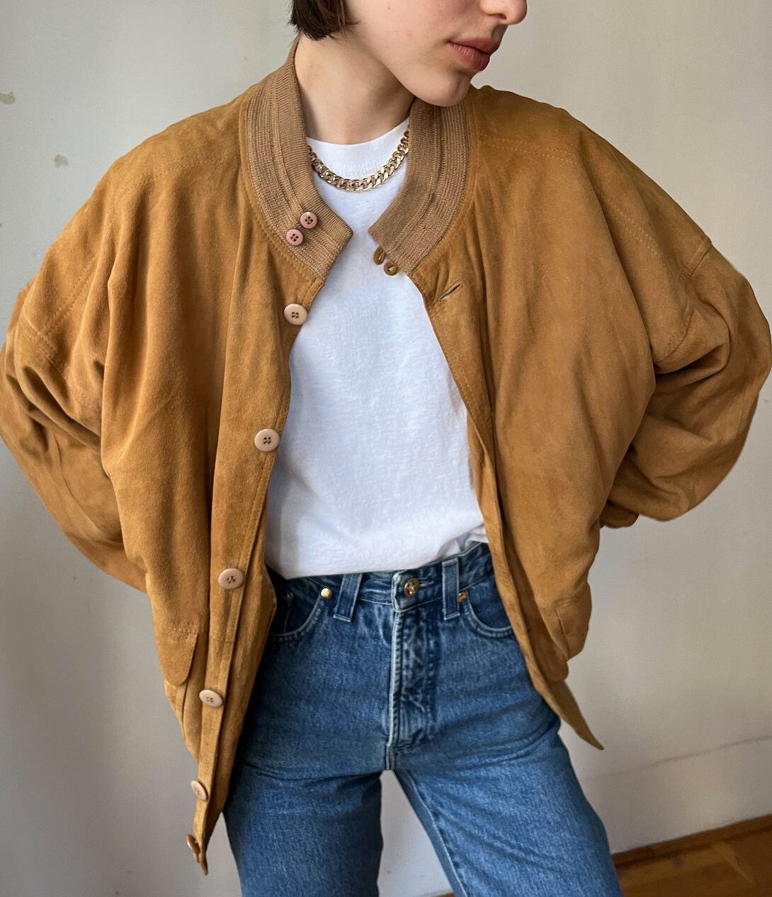 Vintage Brown Soft Suede Leather Jacket / Bomber Jacket / Spring Camel ...