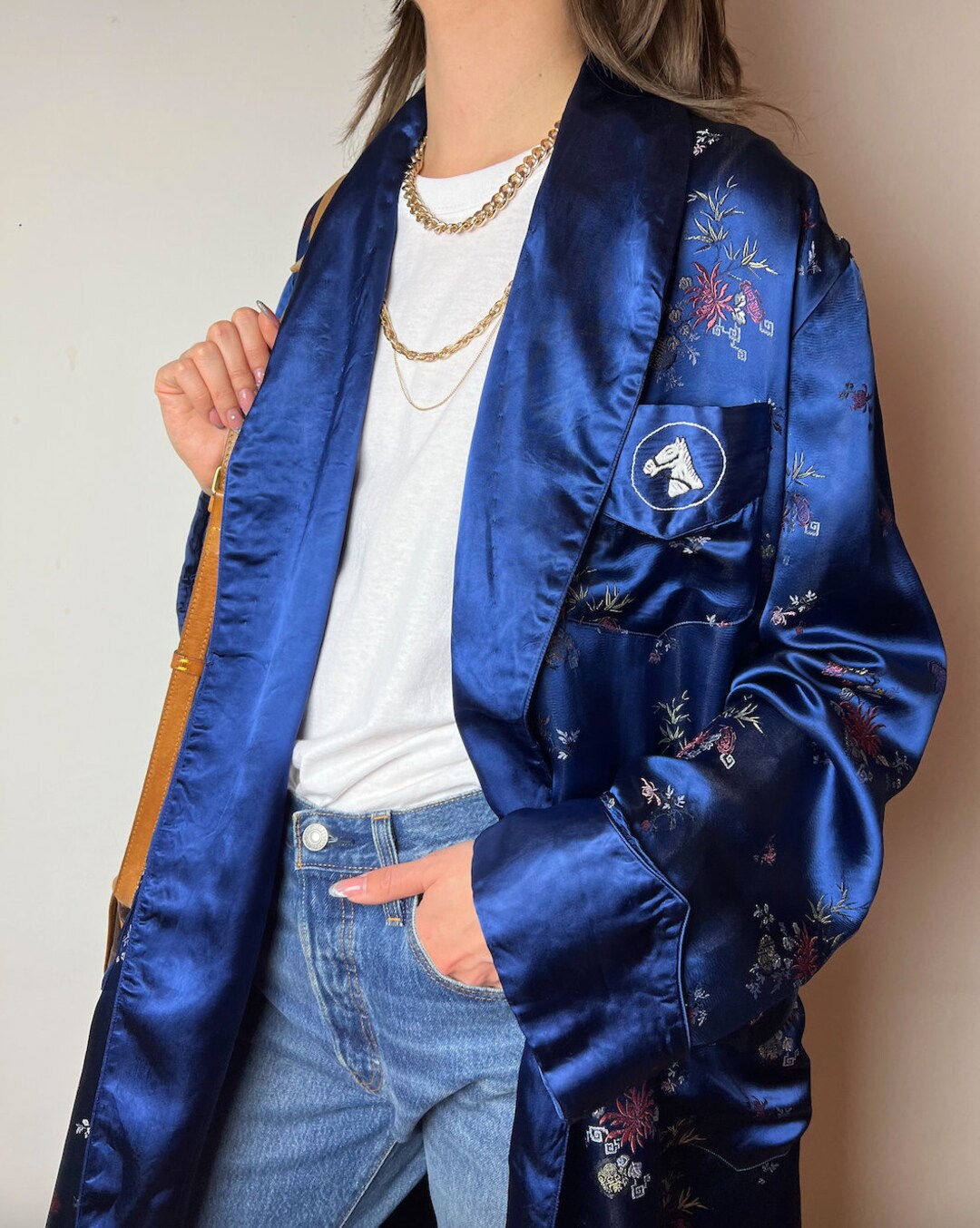 Blue Silk Vintage Heavy Kimono Robe / Asian Duster Coat / Long Silk ...