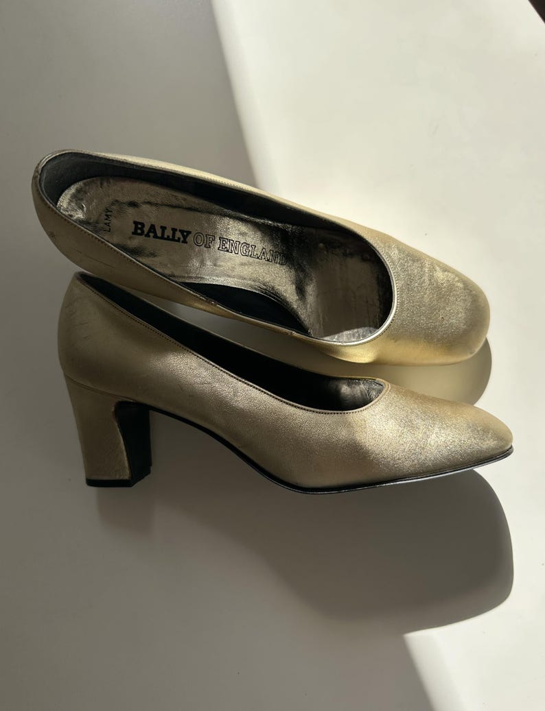 Vintage BALLY Leather Shoes Gold Color / Bally of England / Pump Shoes ...