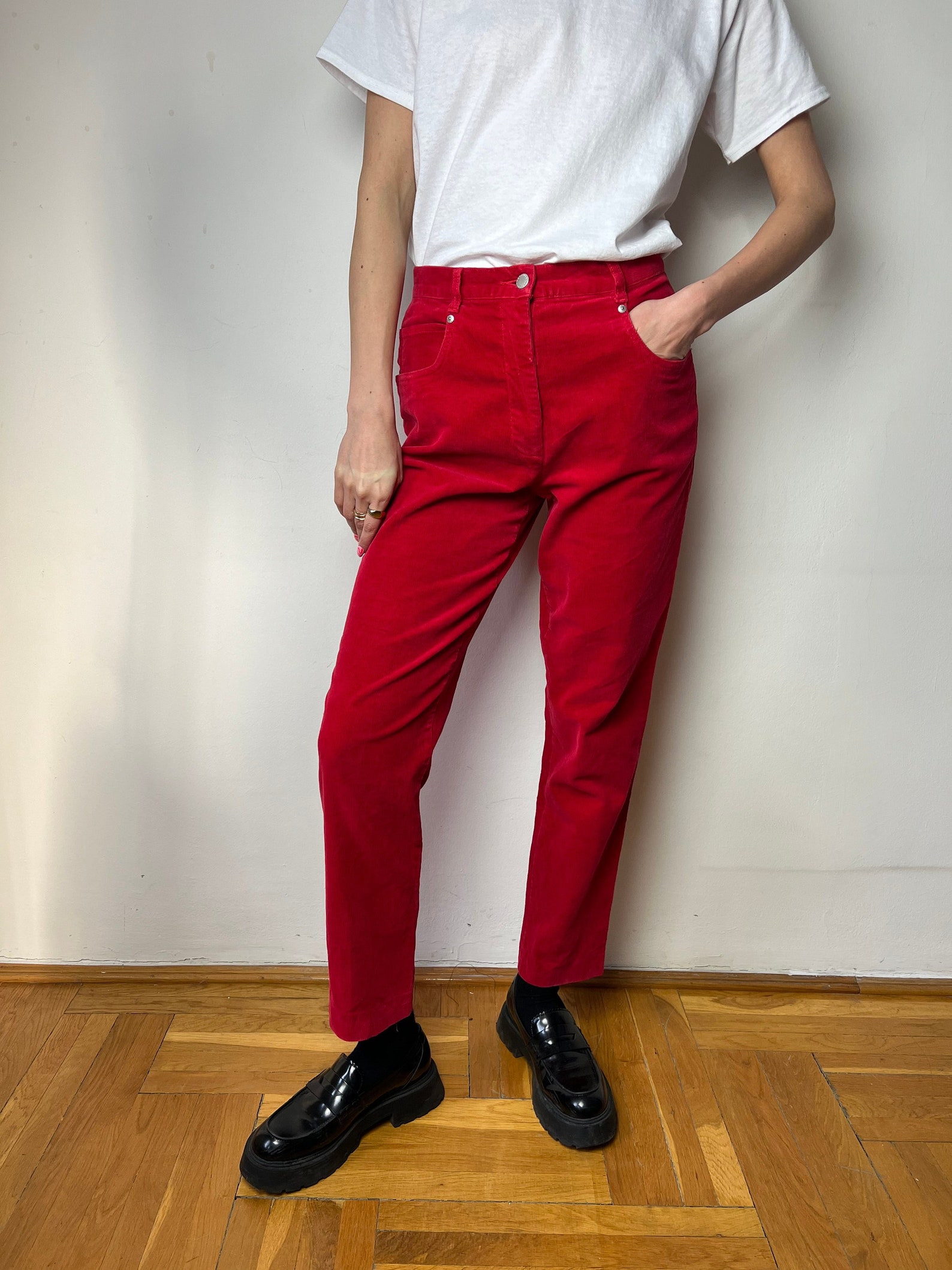 NAF NAF Corduroy Straight Leg High Waist Trousers / Size 36 - Etsy