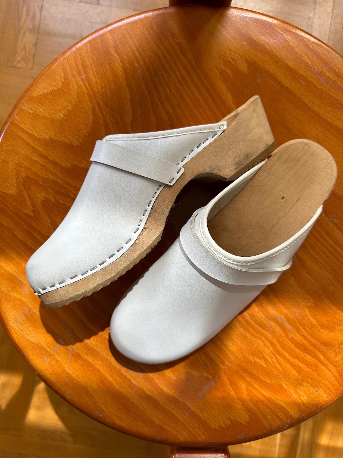 Vintage Classic White Leather Clogs/ Swedish Clogs Size 37 - Etsy