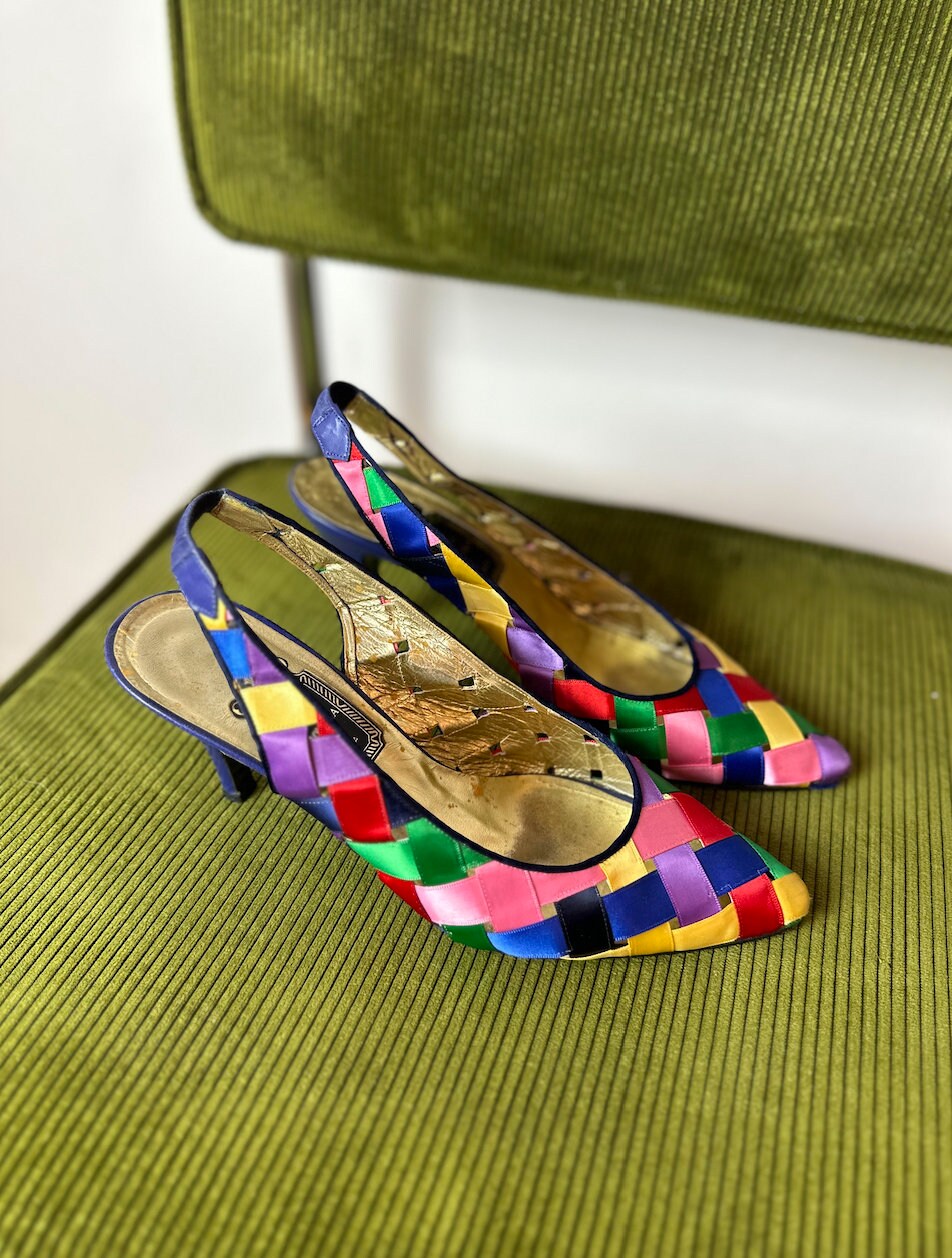 RENE CAOVILLA Beautiful Rare Vintage Satin Multicolored Shoes ...