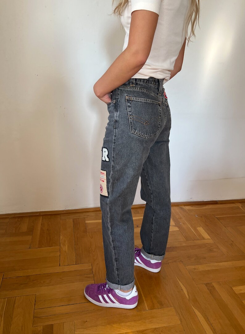 Super Cool 80s High Waisted Vintage Gray Jeans With Patches / 80s Denim ...