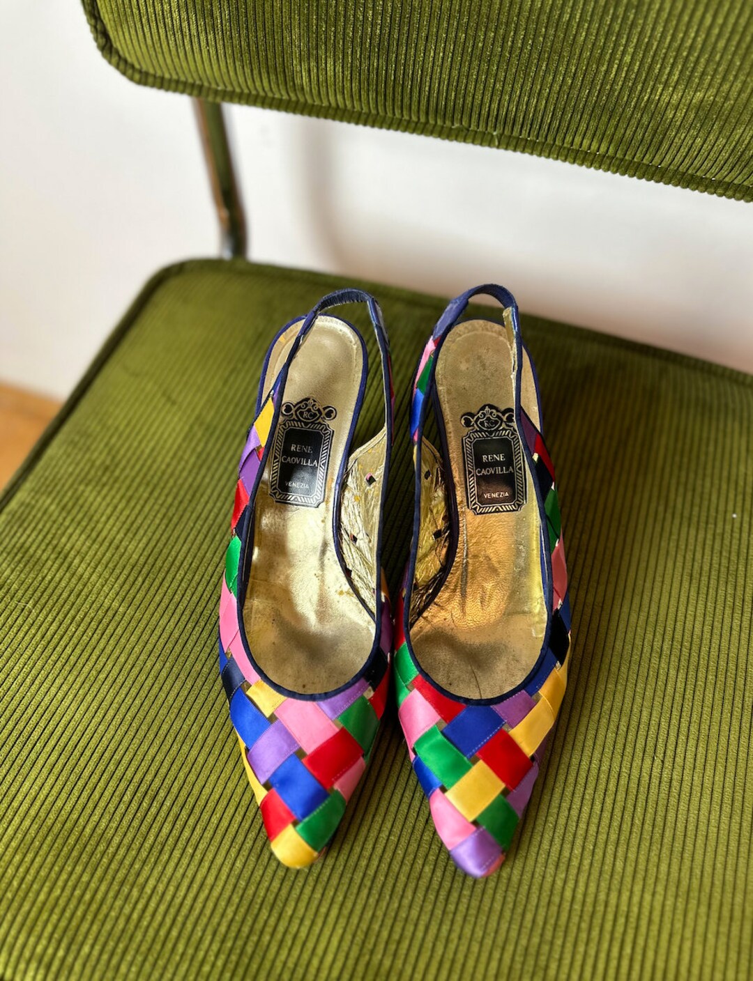 RENE CAOVILLA Beautiful Rare Vintage Satin Multicolored Shoes ...