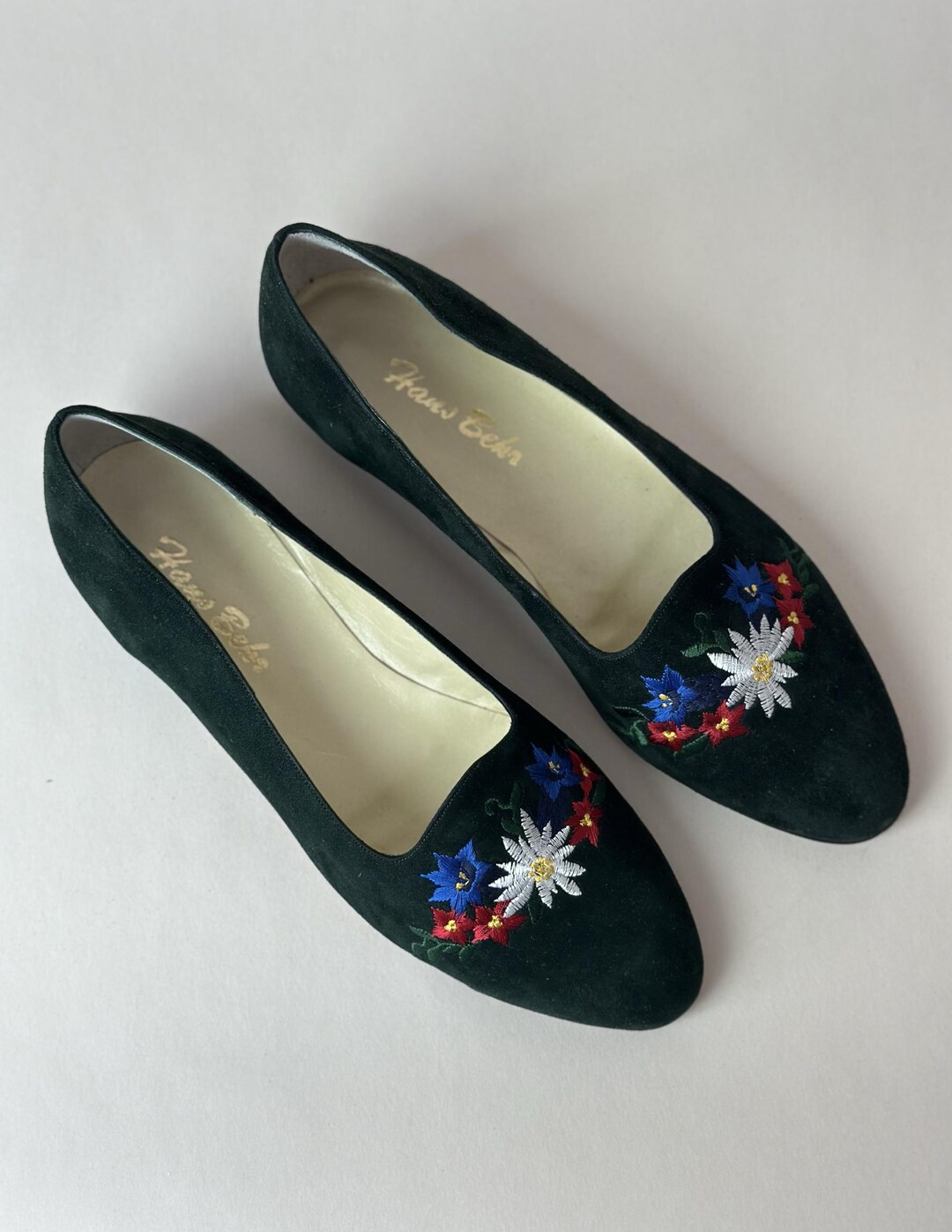 Beautiful Italian Vintage Flat Shoes With Flower Embroidery / Bohemian ...