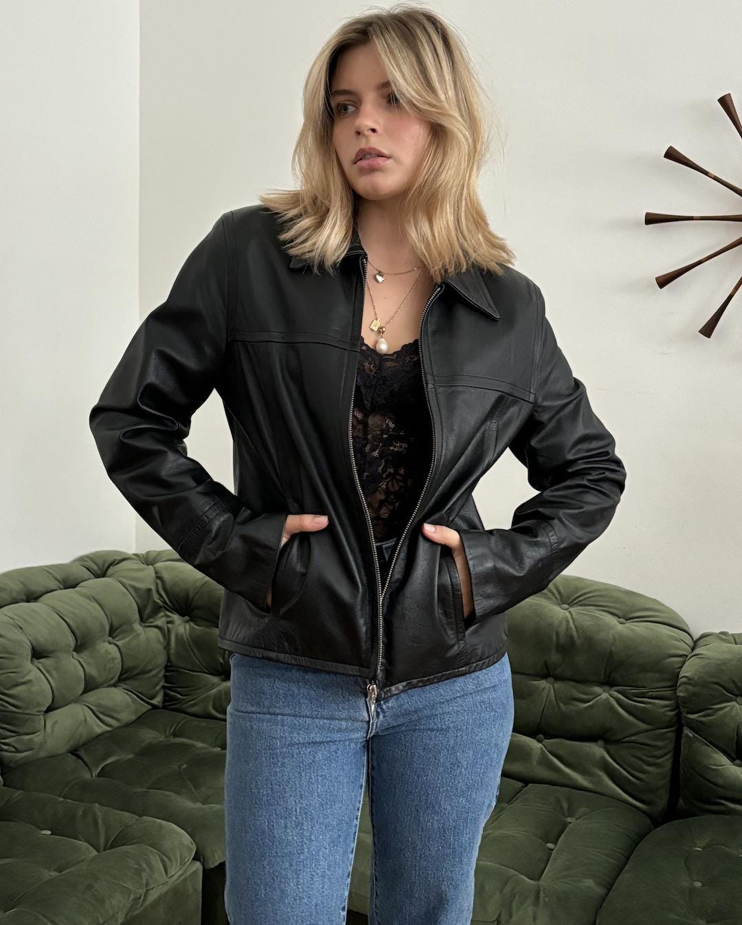 Vintage HENNES 90s Y2K Black Leather Jacket - Etsy