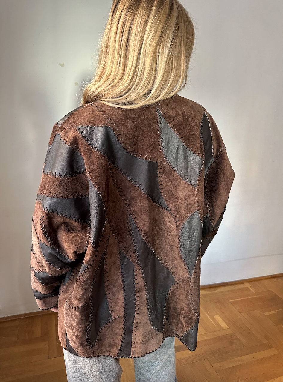 Beautiful Vintage Brown Leather Patchwork Coat / Stiched - Etsy