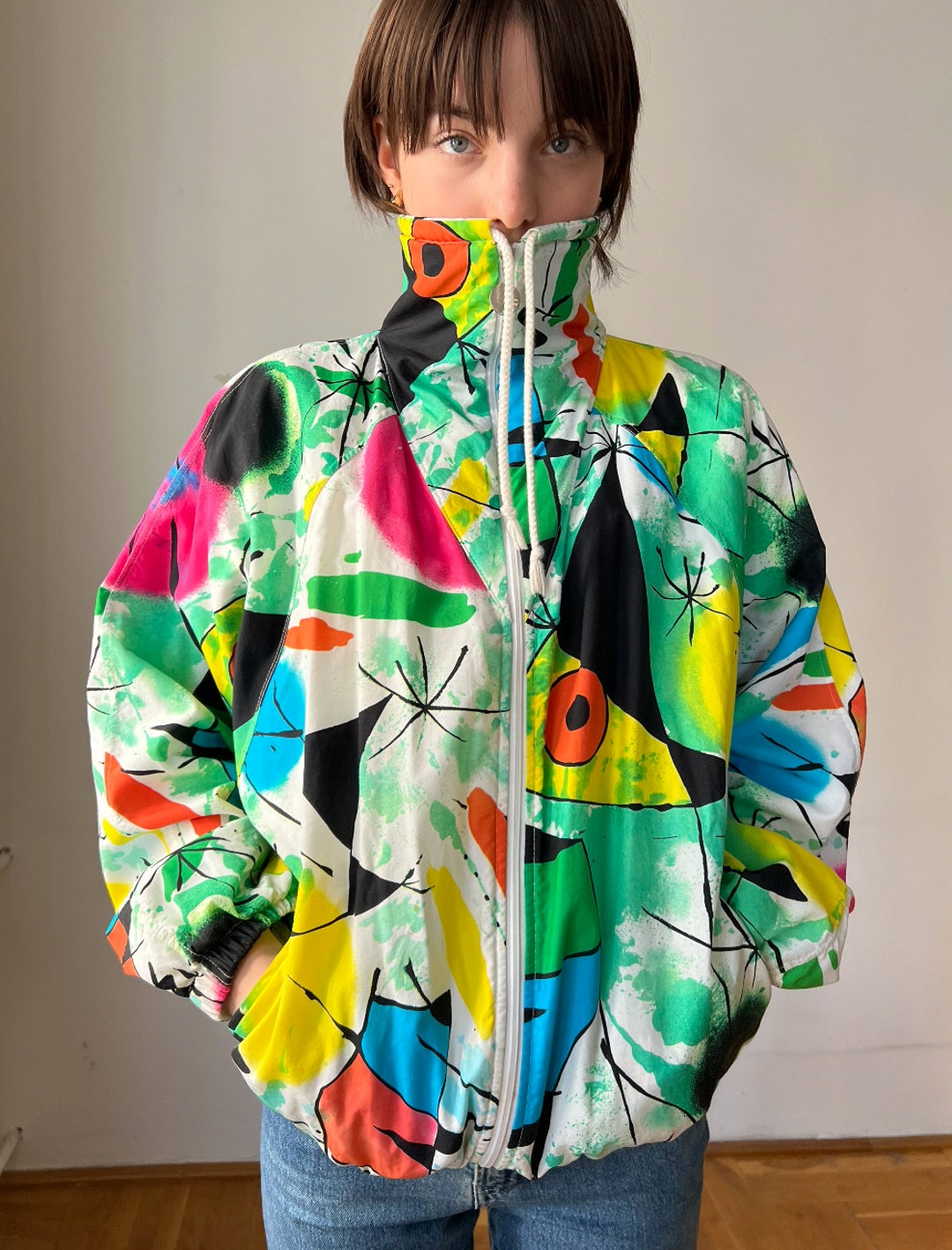 Vintage 80s Style Abstract Pattern Colorful Jacket / Jumper ...