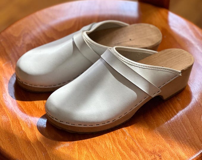 Vintage Classic White Leather Clogs/ Swedish Clogs Size 37 - Etsy