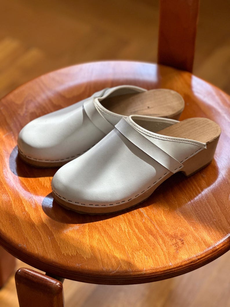 Vintage Classic White Leather Clogs/ Swedish Clogs Size 37 - Etsy