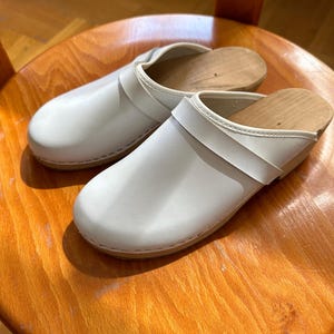 Vintage Classic White Leather Clogs/ Swedish Clogs Size 37 - Etsy