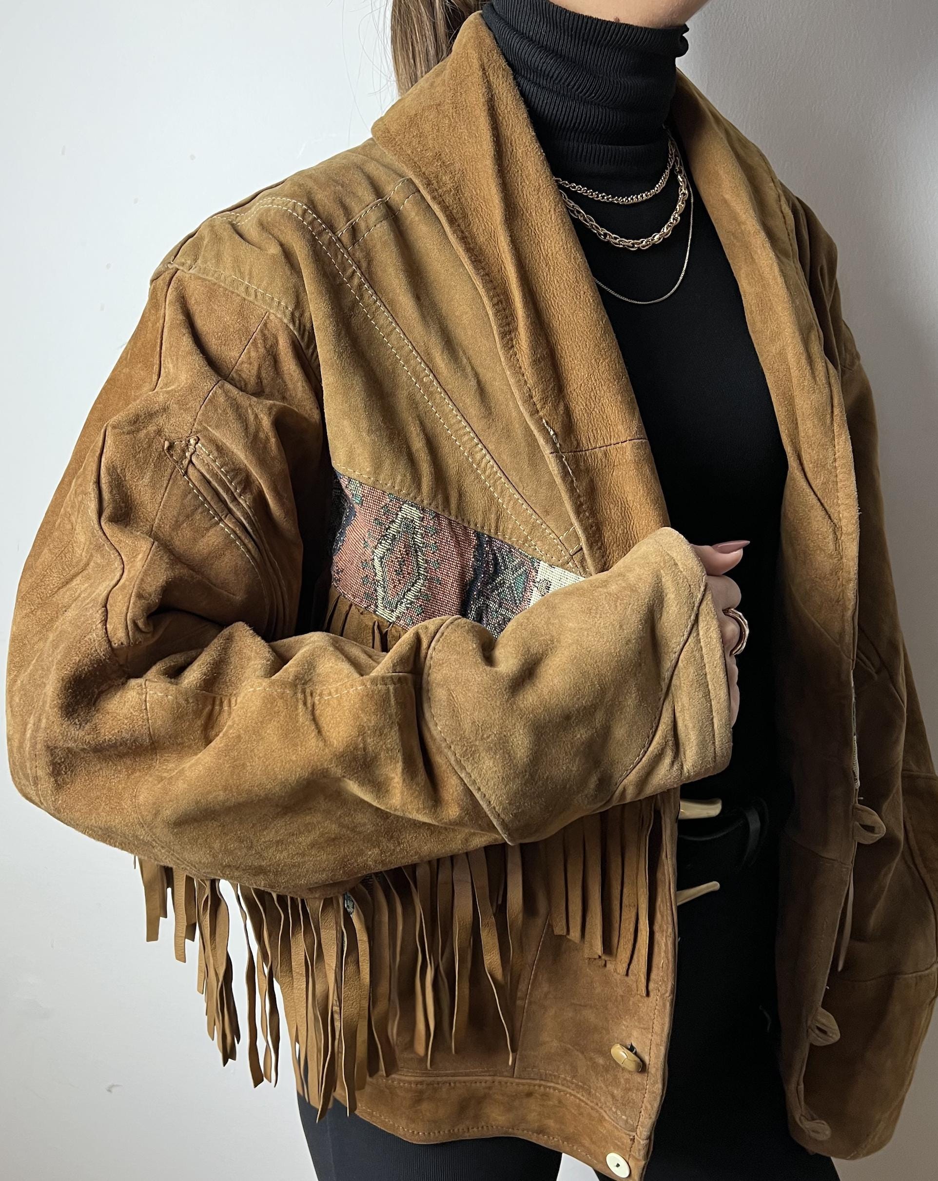 Vintage Brown Leather Fringed Aztec Coat / Western Suede Jacket - Etsy