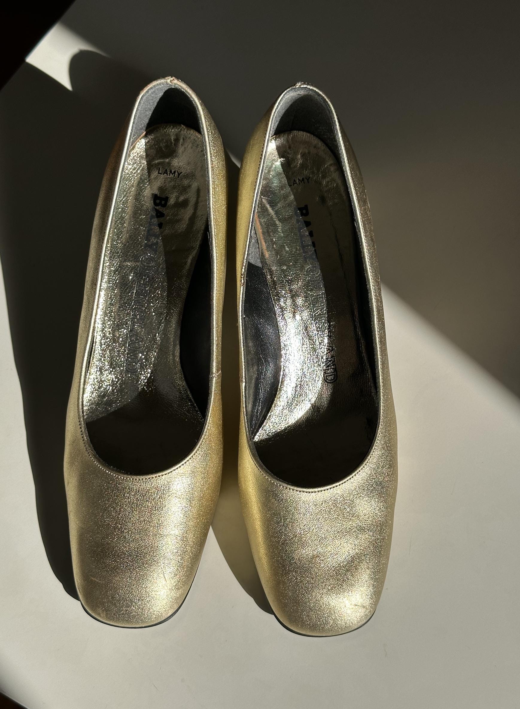 Vintage BALLY Leather Shoes Gold Color / Bally of England / Pump Shoes ...