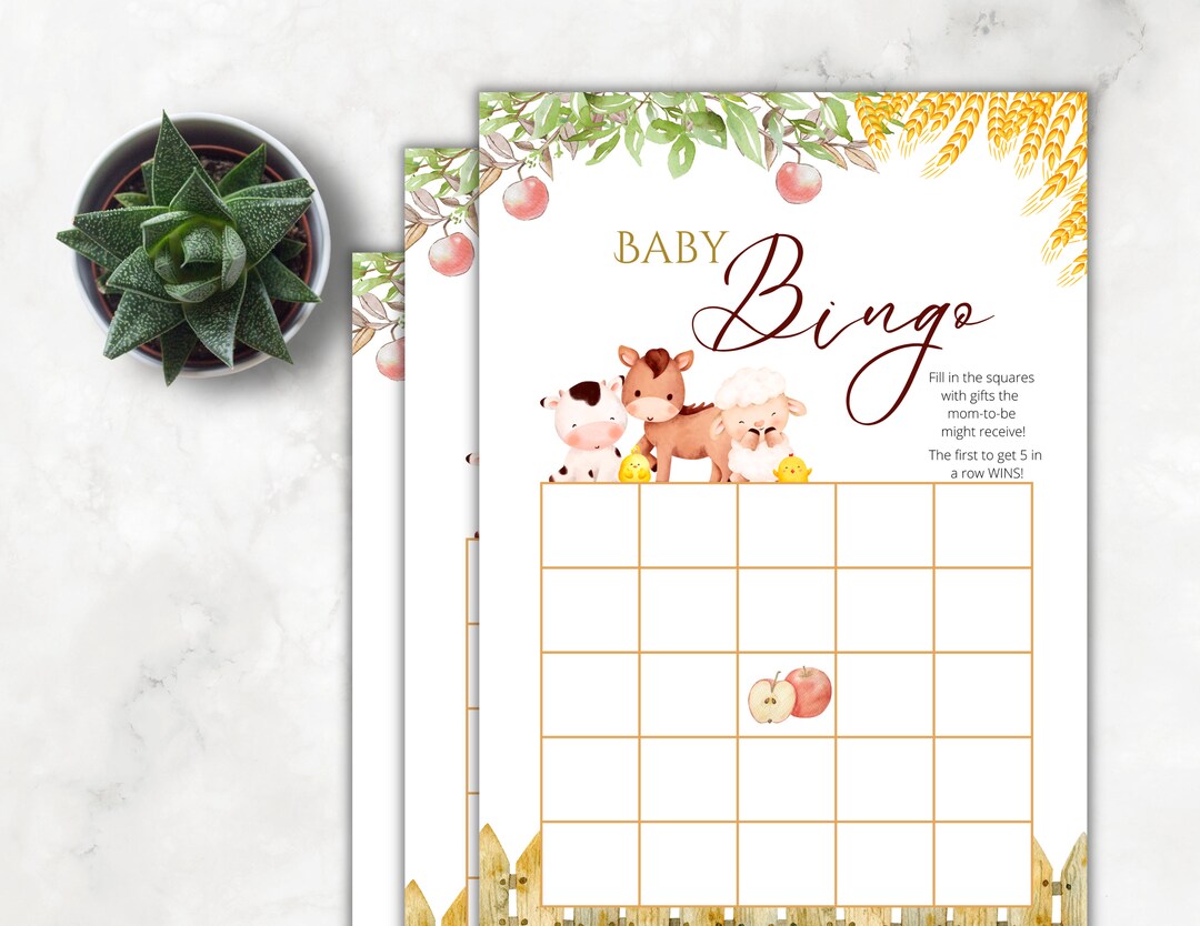 Baby Shower Bingo, Farm Animal Baby Shower Game, Baby Animal Bingo ...
