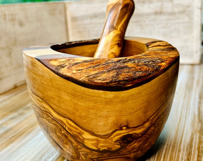 Rustic Olive Wood Mortar & Pestle W/live Edge, XL, L, M and Sm Sizes ...