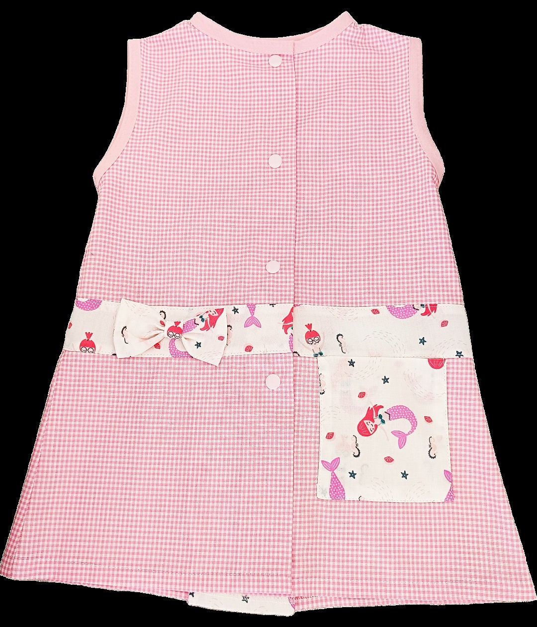 Pink Gingham Nursery School Apron With Mermaid Size 4 Years Sleeveless ...
