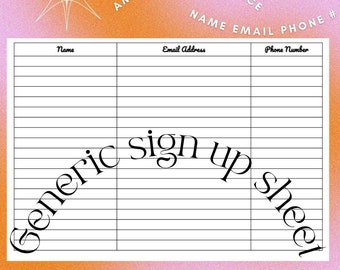 Generic Sign-up Sign-in Sheet: Name, Email, Phone Number (ample Writing ...