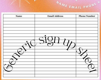 Generic Sign-up Sign-in Sheet: Name, Email, Phone Number (ample Writing ...