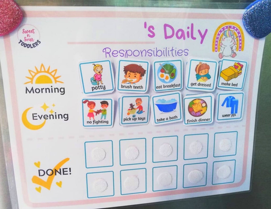 Chore Chart With Pictures, Responsibility Chart for Toddler, Kids Daily ...
