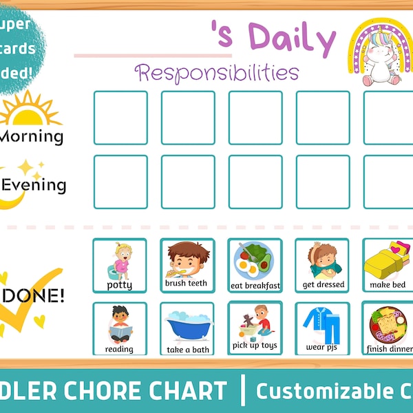 Chore Chart for Toddlers With Pictures - Etsy