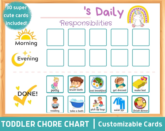 Chore Chart for Kids, Daily Responsibilities Chart, Toddler Routine ...