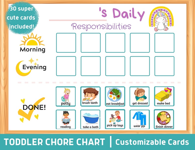 Chore Chart With Pictures, Responsibility Chart for Toddler, Kids Daily ...