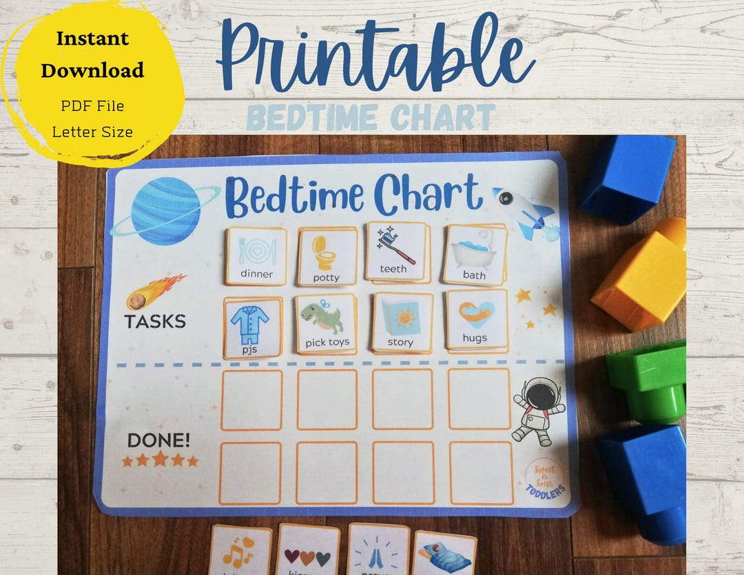 Bedtime Routine Chart, Bedtime Chart for Toddlers, Chore Chart for Kids ...