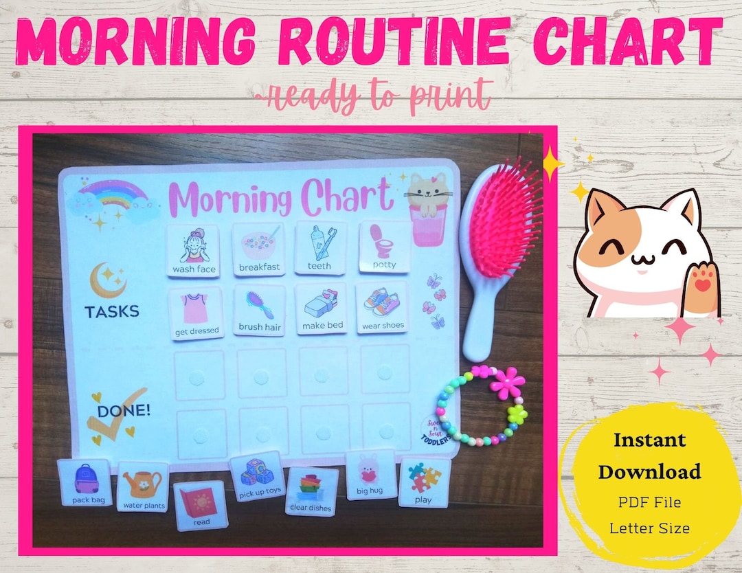 Morning Routine Chart, Morning Checklist, Printable Chore Chart, Daily ...