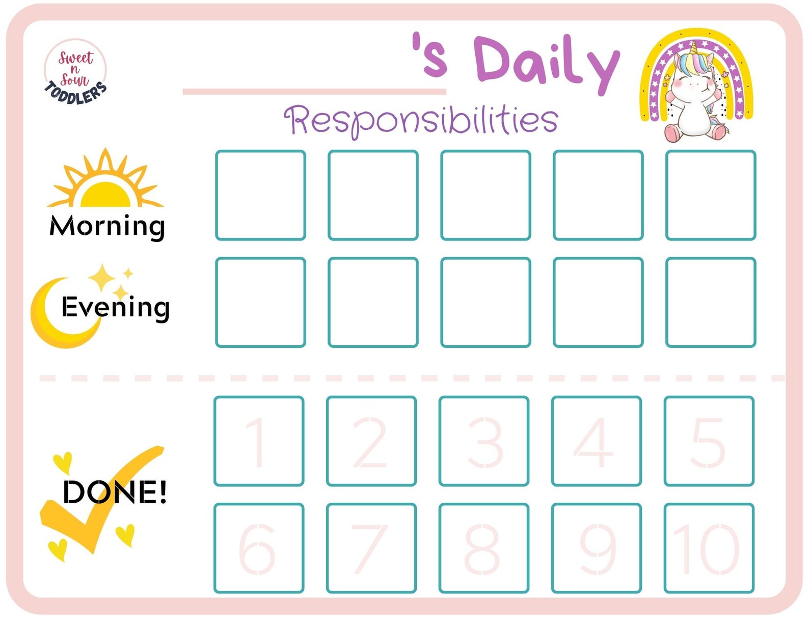 Chore Chart With Pictures, Responsibility Chart for Toddler, Kids Daily ...