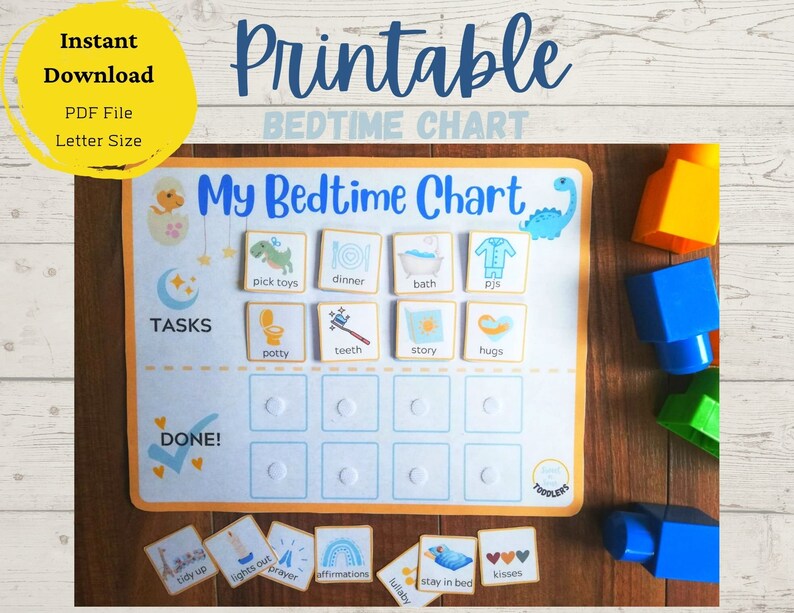 Bedtime Routine Chart, Bedtime Chart for Toddlers, Chore Chart for Kids ...