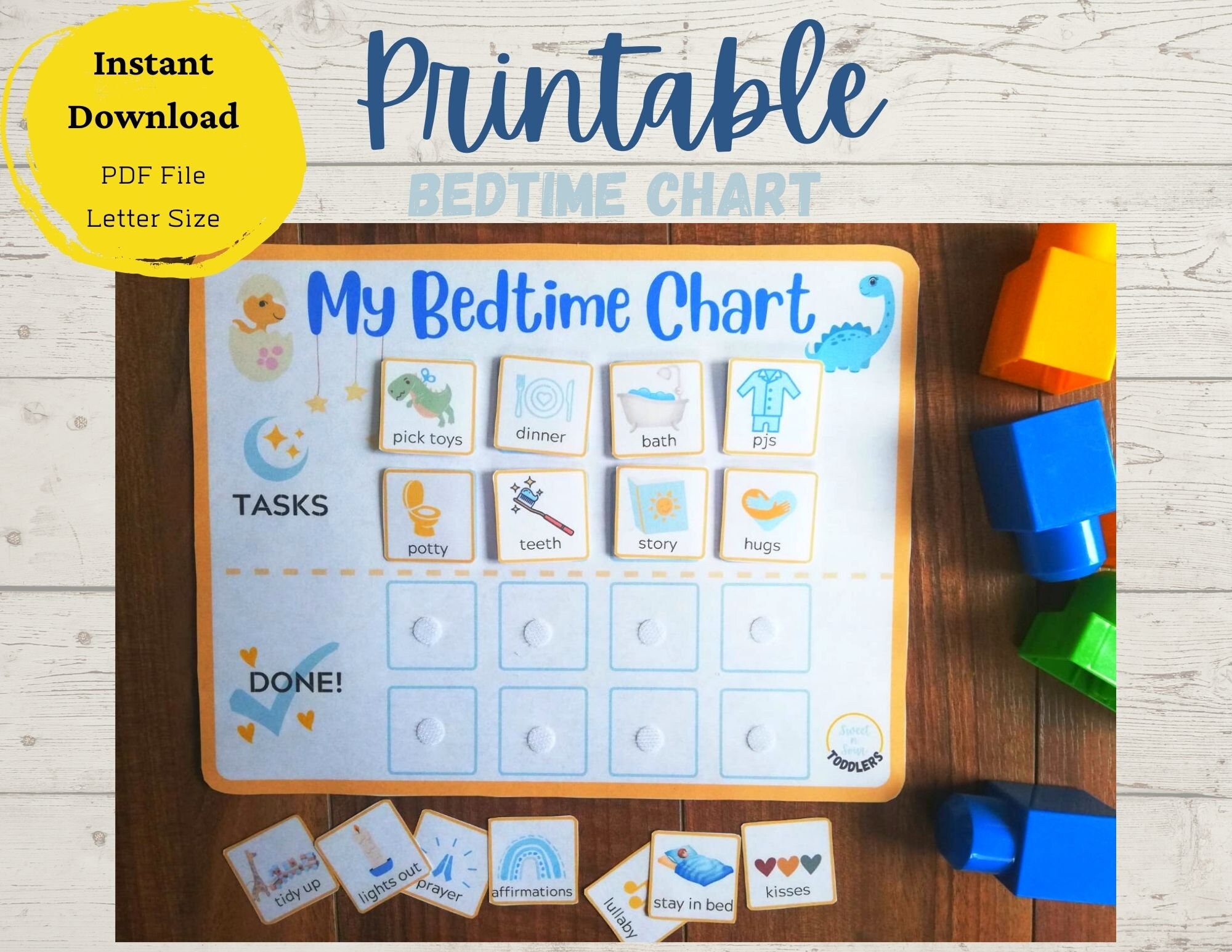 Bedtime Routine Chart, Bedtime Chart for Toddlers, Chore Chart for Kids ...