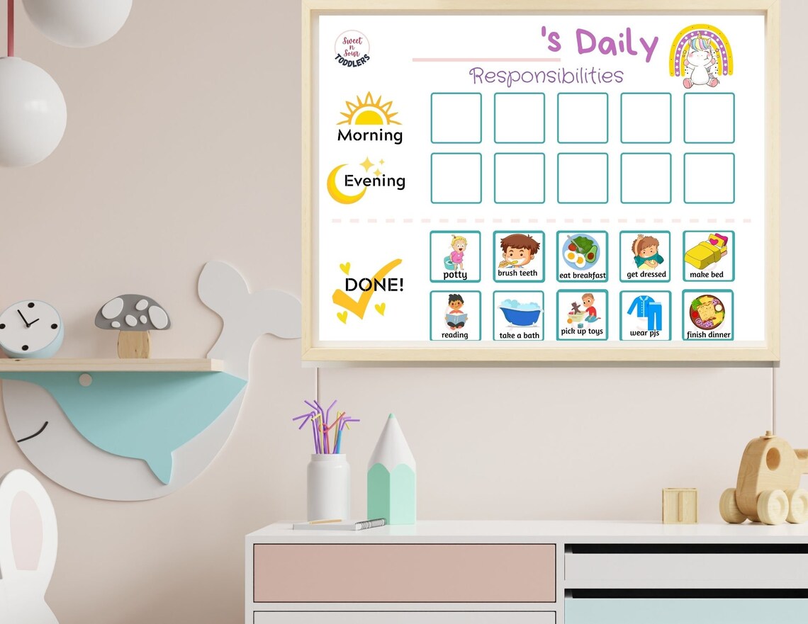 Chore Chart With Pictures, Responsibility Chart for Toddler, Kids Daily ...