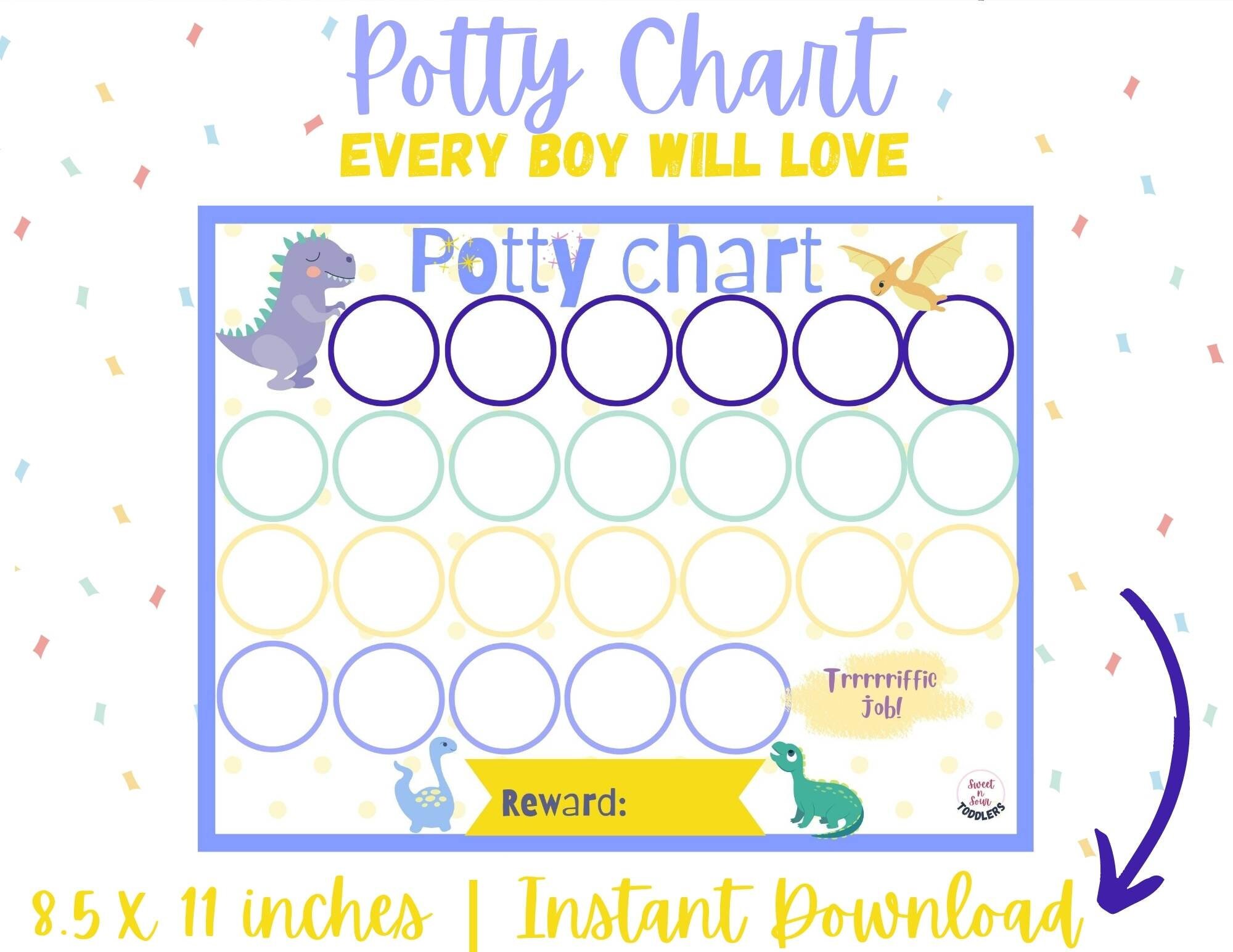 Potty Training Chart Dinosaur, Potty Training Chart for Boys, Potty ...