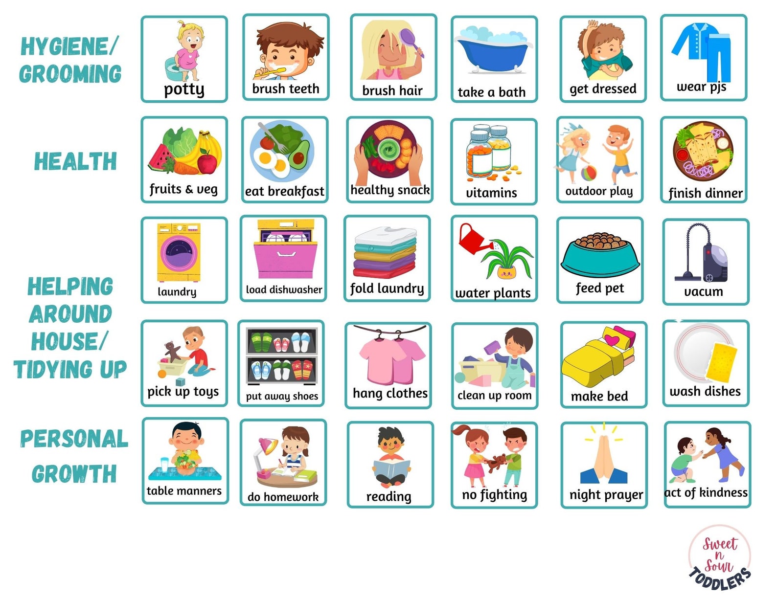 Chore Chart With Pictures, Responsibility Chart for Toddler, Kids Daily ...