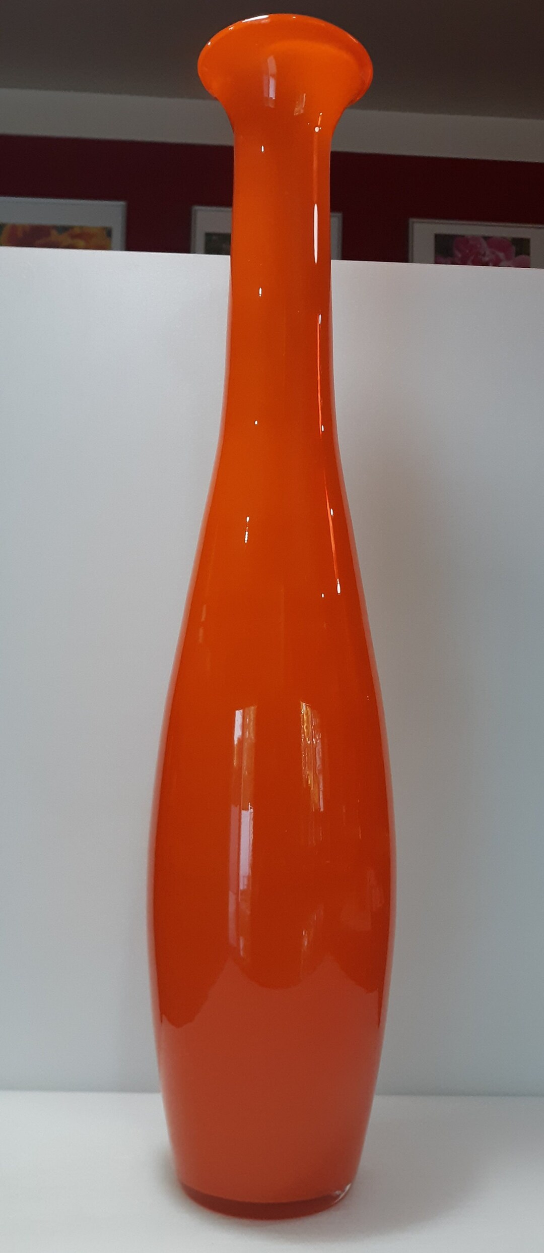 Tall Orange Glass Vase - Etsy