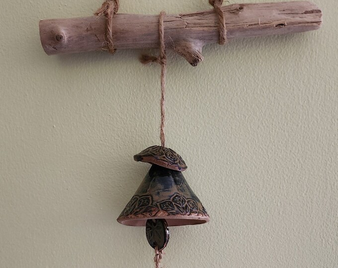 Hanging Ceramic Bell Hanging From Wood, Bells, Outdoor Decorations ...