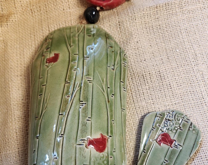 Large Ceramic Garden Bell With Birch and Cardinal Design, Bells ...