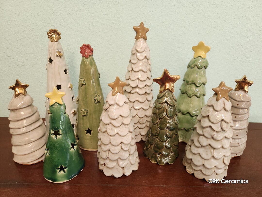 Ceramic Christmas Tree, Green or White, Pottery Tree, Holiday Decor ...