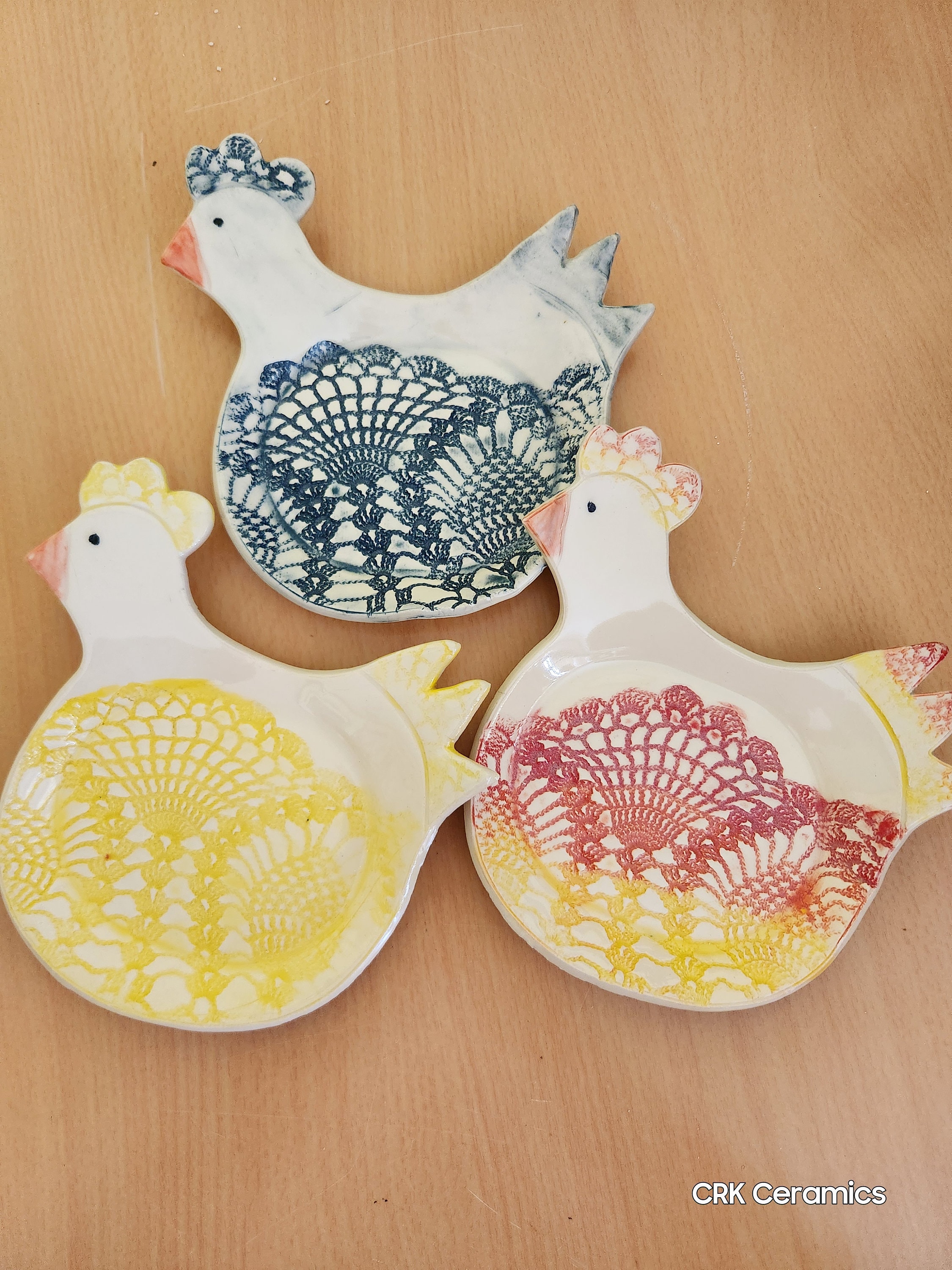 Handmade Chicken Plate: Stoneware Pottery Trinket Dish With Doily ...