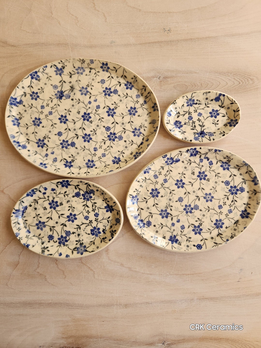 Handmade Ceramic Nesting Plates: Blue Floral Stoneware Set of 4 - Etsy