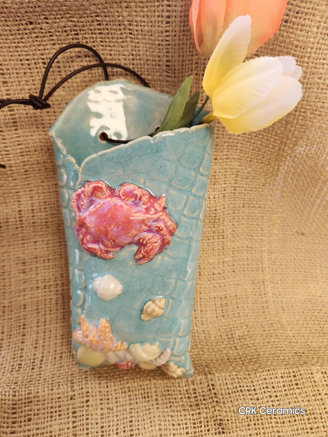 Wall Vase With Crab and Shell Pattern, Wall Pocket, Ceramic Decor, Gift ...