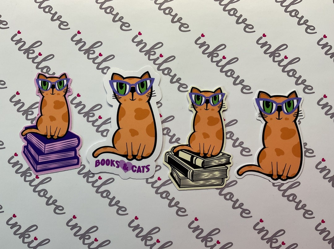 Bücher Und Katzen Sticker Set 4tlg. - Aufkleber Für Scrapbooking / DIY ...